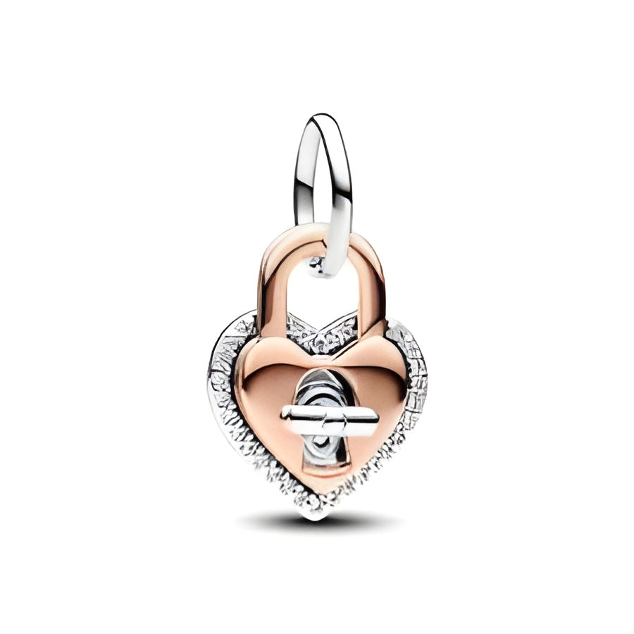 Two-tone Twistable Heart Padlock Double Dangle Charm – Silverege